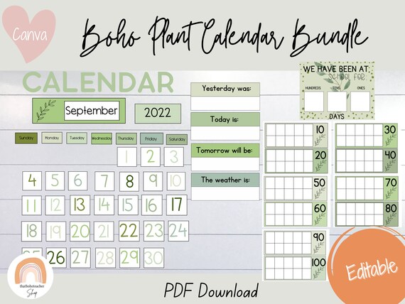 EDITABLE Printable Boho Plant Calendar Bundle Classroom - Etsy