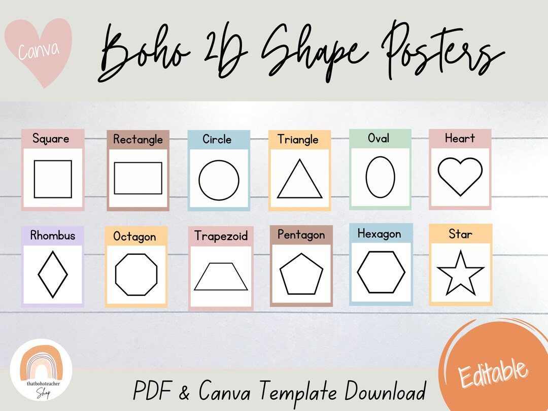 Boho 2D Shape Posters | EDITABLE | Boho Classroom Decor | Digital ...