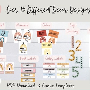 EDITABLE Printable Boho Rainbow Classroom Decor Bundle, Classroom Decor ...