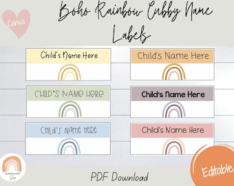 Boho Rainbow Classroom Cubby Name Tags Label Editable Themed Classroom ...