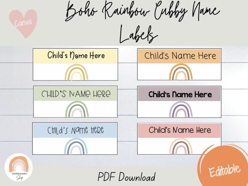 Boho Rainbow Cubby Name Labels - EDITABLE - Etsy