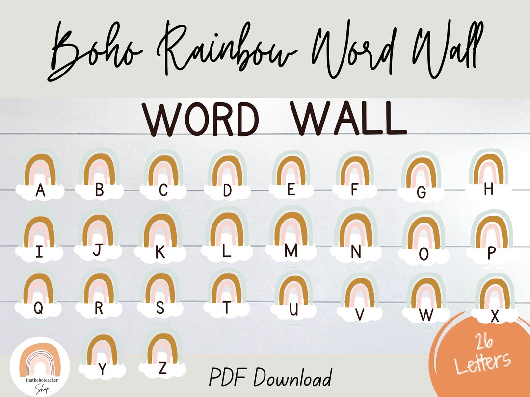 Boho Rainbow Classroom Word Wall - Etsy