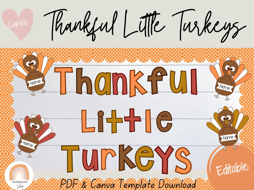 Thankful Little Turkeys, Thanksgiving Bulletin Board Kit, EDITABLE ...