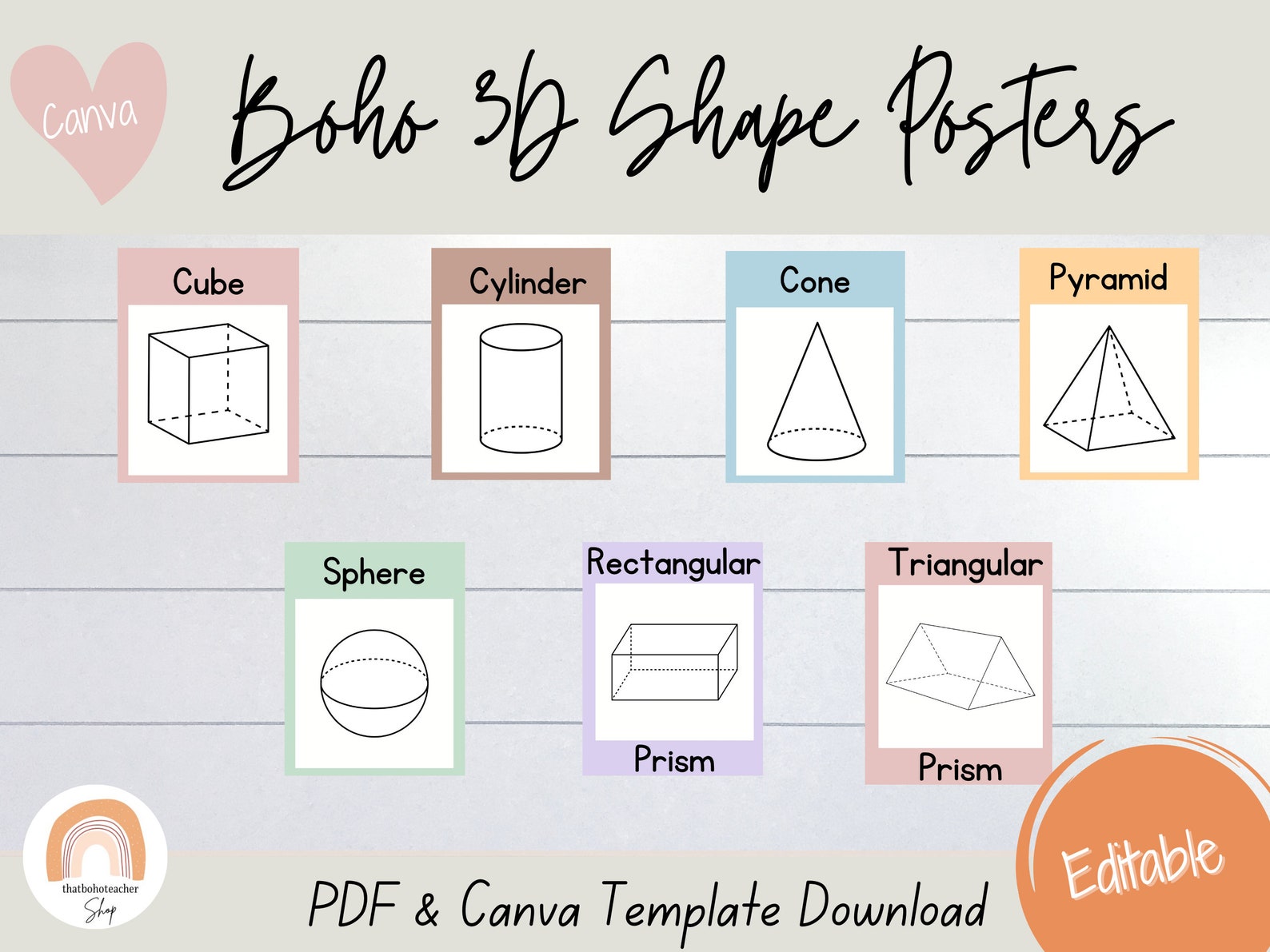 Boho 3D Shape Posters EDITABLE Boho Classroom Decor - Etsy