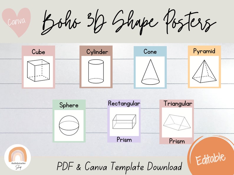 Boho 3D Shape Posters EDITABLE Boho Classroom Decor - Etsy
