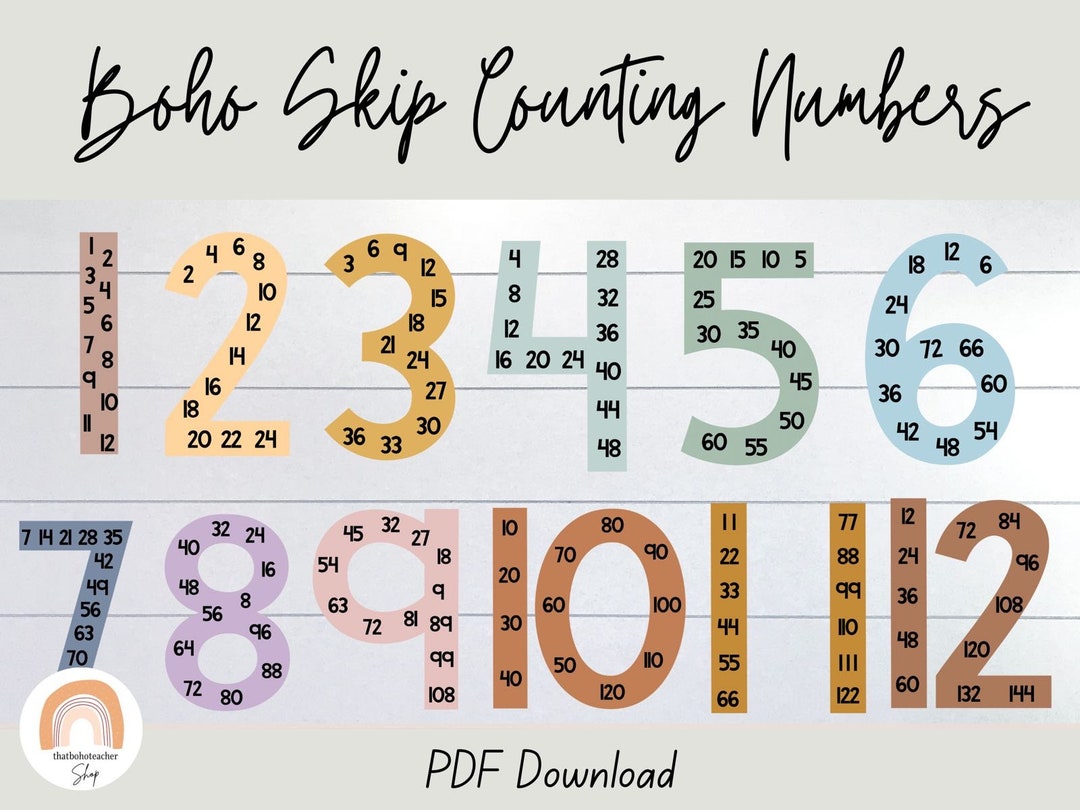 Boho Skip Numbers 1-12 Posters | Neutral Boho Classroom Decor | Digital ...