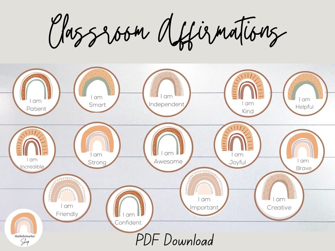 Boho Rainbow Classroom Affirmations Digital Downloads L - Etsy