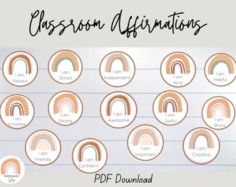 Boho Rainbow Classroom Affirmations Digital Downloads L - Etsy