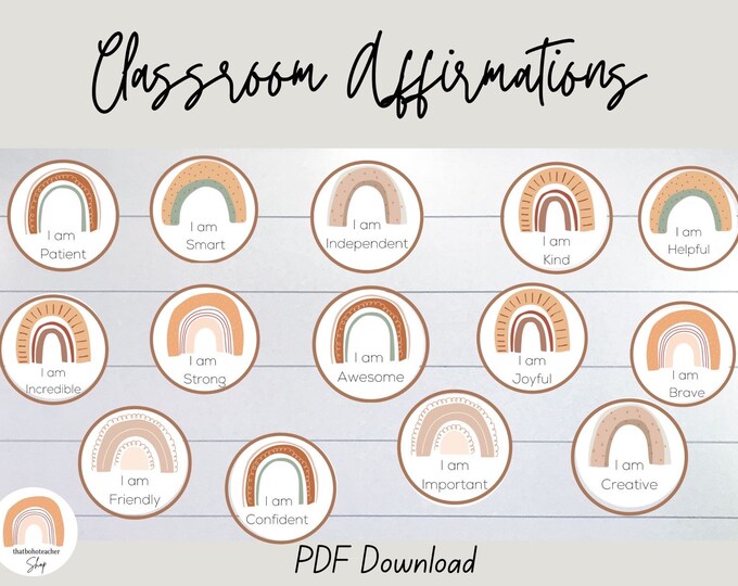 Boho Rainbow Classroom Affirmations Digital Downloads L - Etsy