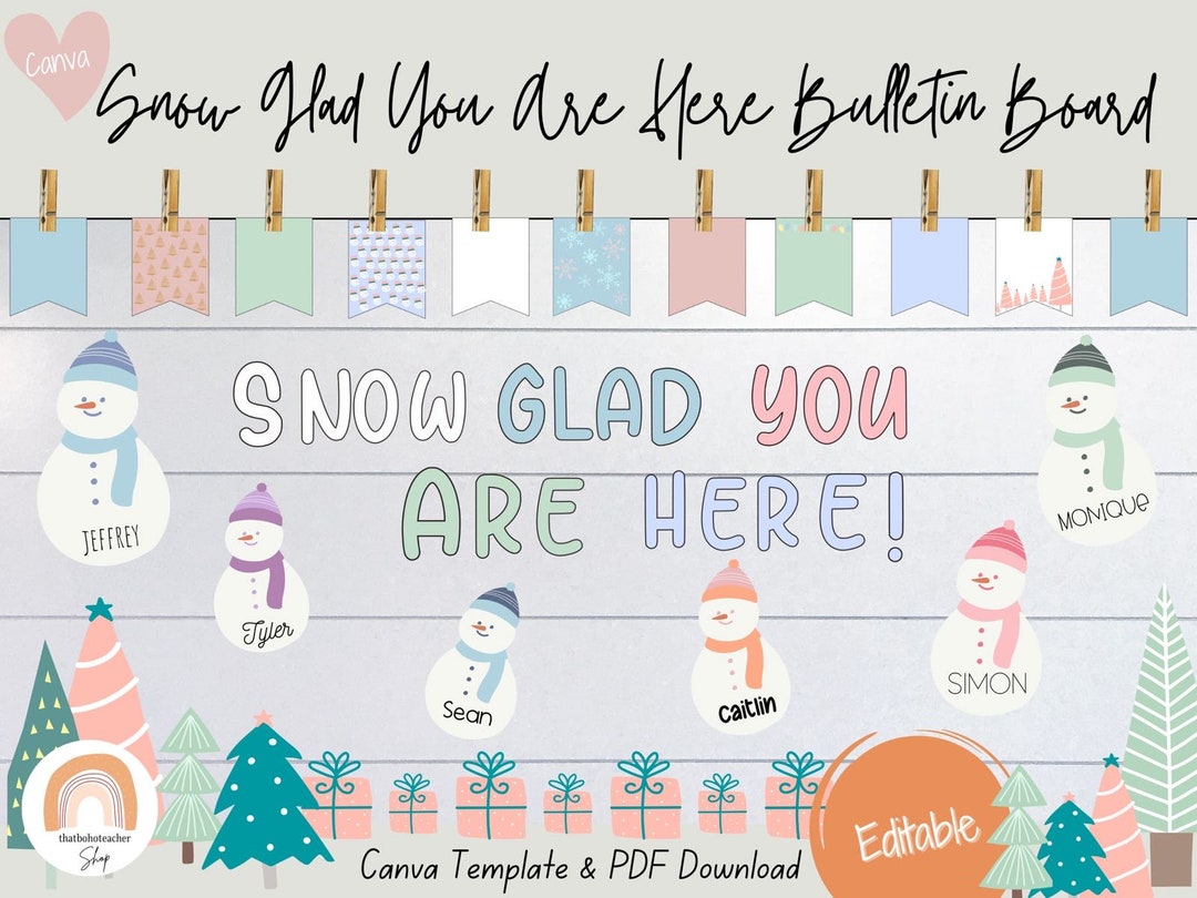 SNOW Glad You Are Here, Winter Bulletin Board Kit, EDITABLE Snowman ...