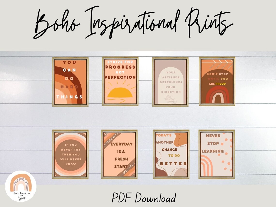 Set of 8 Printable Boho Inspirational Posters, Classroom Decor, Class ...