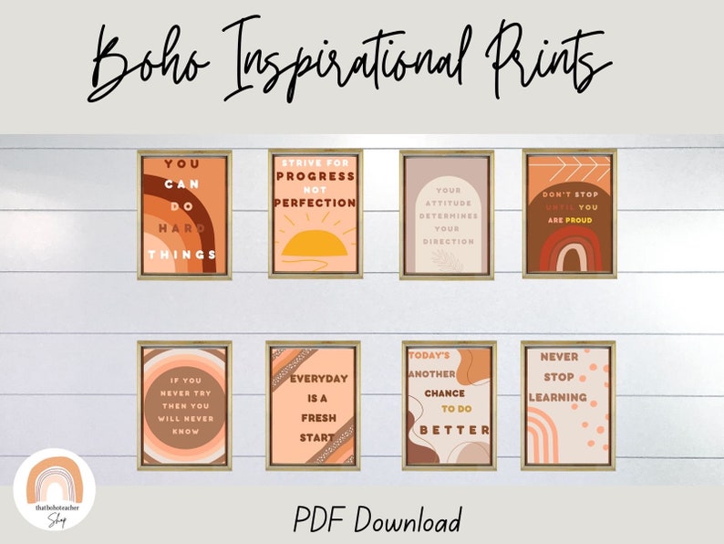 Set of 8 Printable Boho Inspirational Posters, Classroom Decor, Class ...
