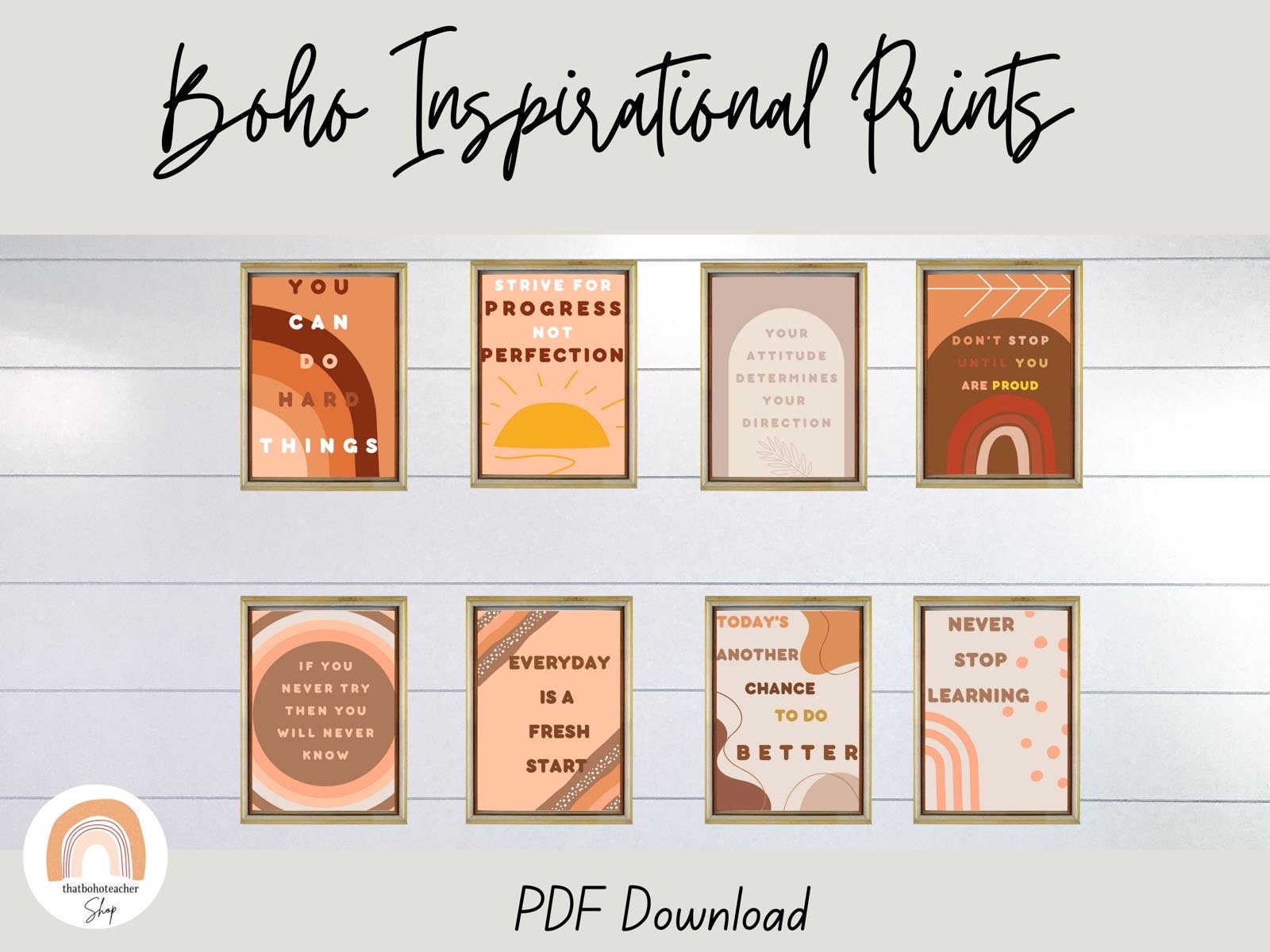 Set of 8 Printable Boho Inspirational Posters, Classroom Decor, Class ...
