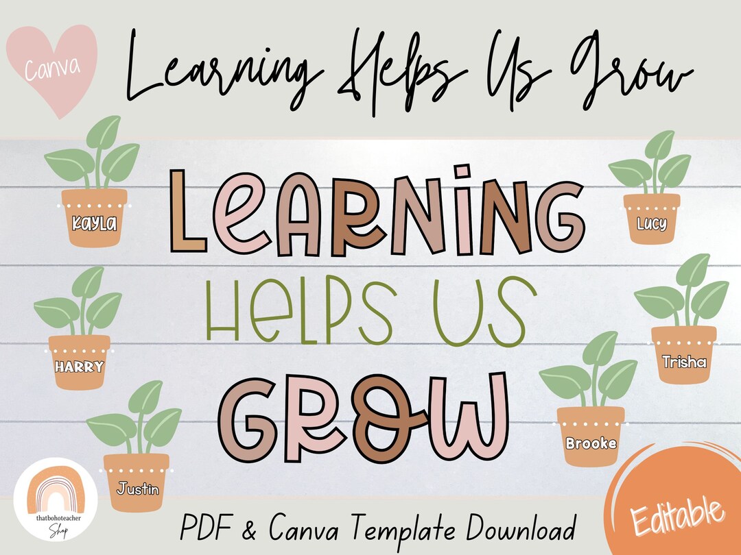 Learning Helps Us Grow Spring Bulletin Board Kit, EDITABLE Plant Name ...