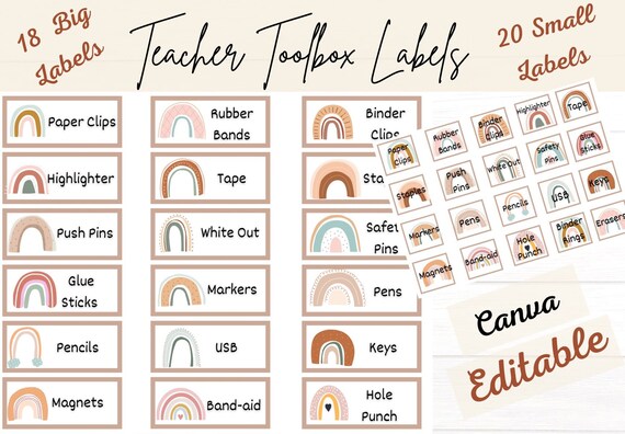 Boho Rainbow Teacher Toolbox Labels EDITABLE - Etsy