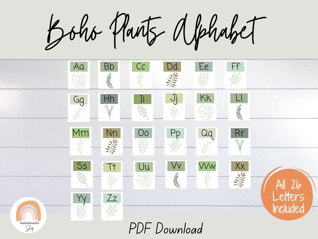 BOHO PLANT Alphabet Posters | Neutral Rainbow Classroom Decor | Digital ...