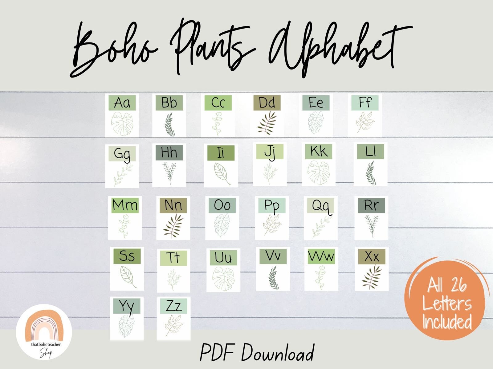 BOHO PLANT Alphabet Posters | Neutral Rainbow Classroom Decor | Digital ...