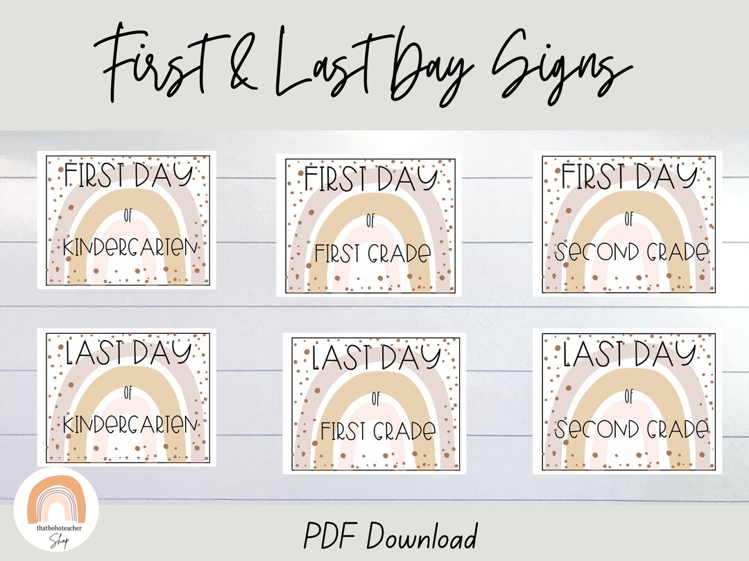 First & Last Day of School Boho Rainbow Posters, Grades Pre-k Through ...