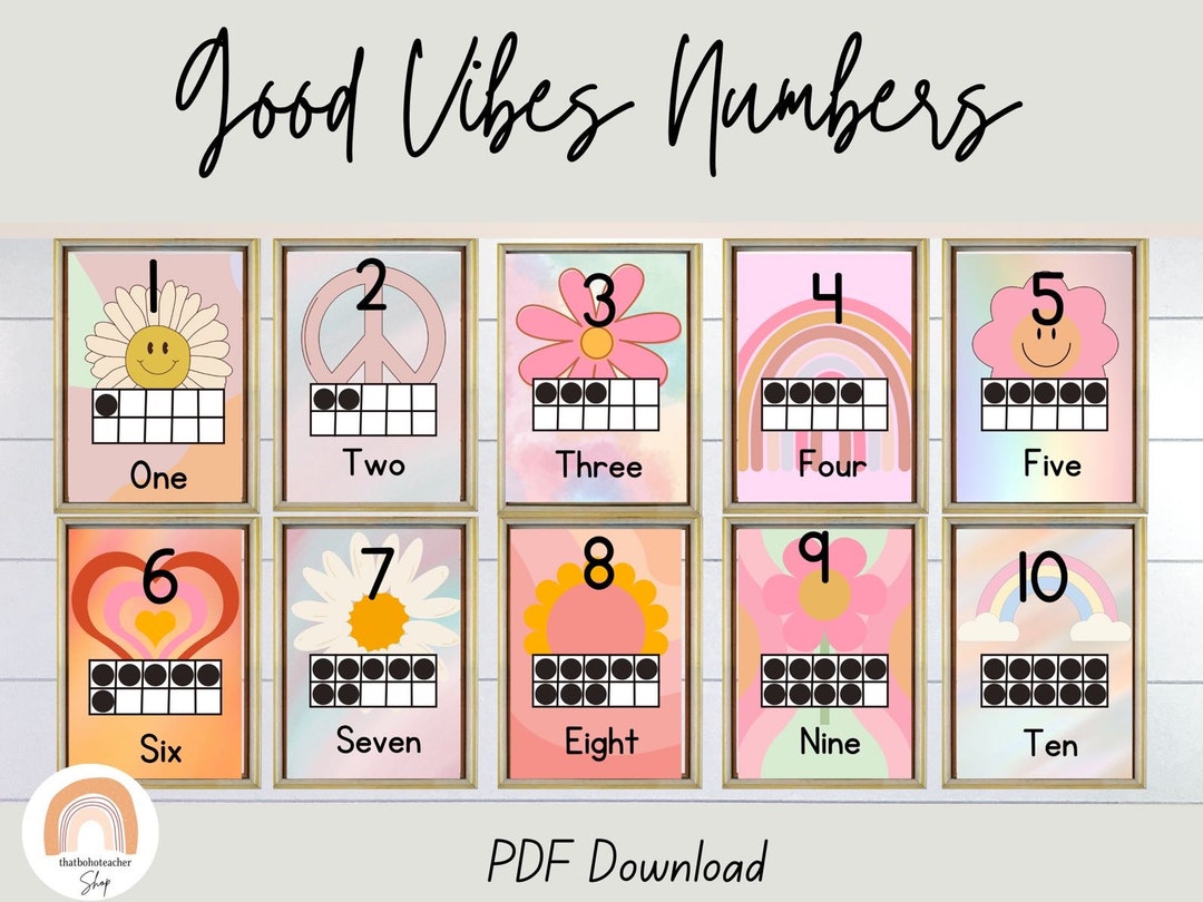 Good Vibes Numbers 1-10 Posters | Groovy Classroom Decor | Digital ...