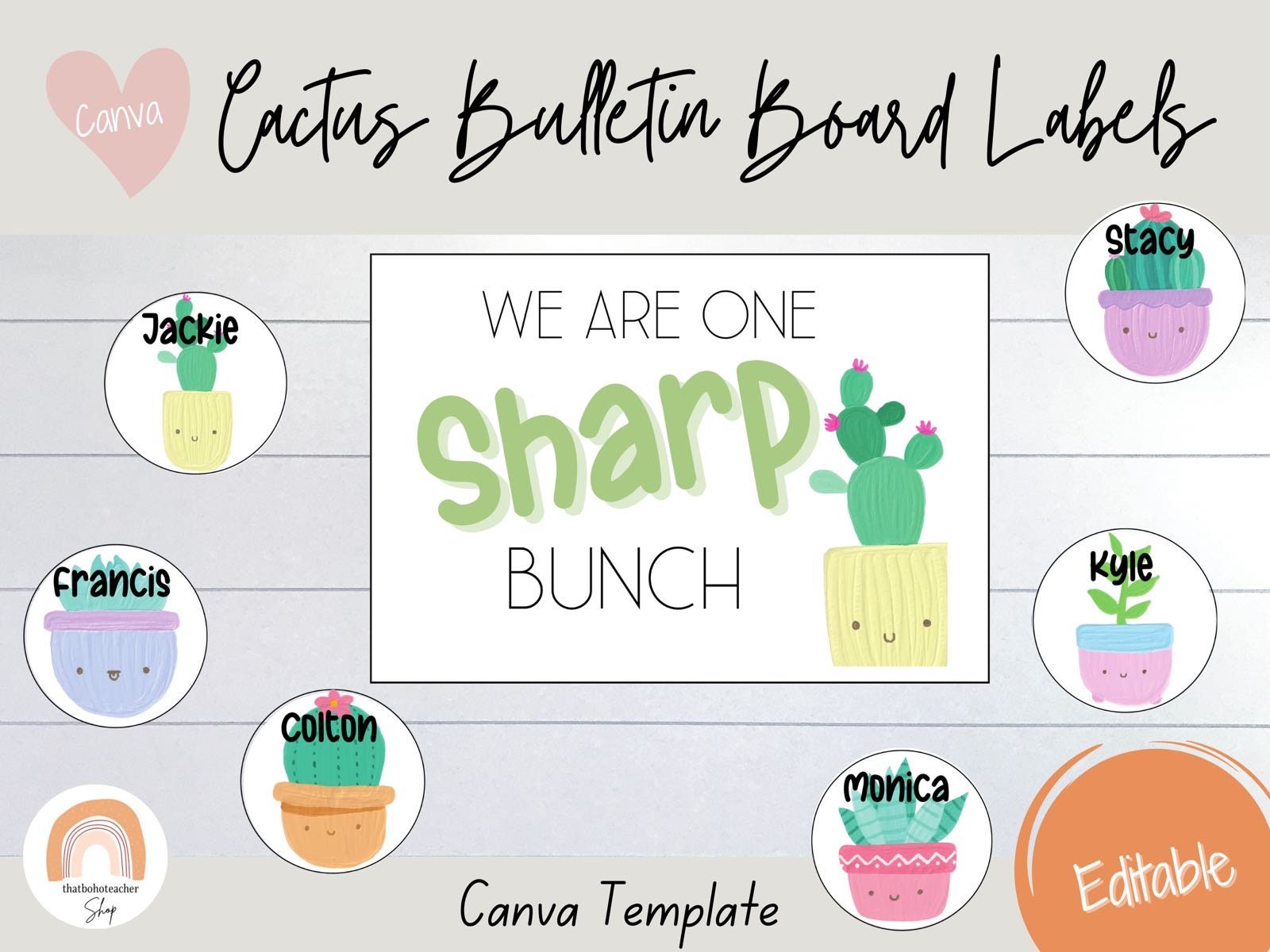 Boho Cactus Bulletin Board Labels EDITABLE - Etsy