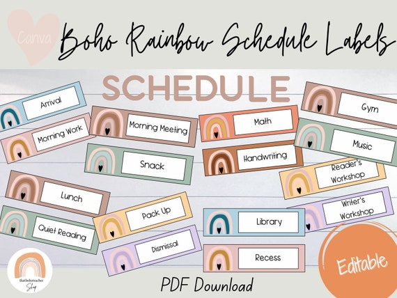 EDITABLE Printable Boho Rainbow Schedule Cards Classroom - Etsy