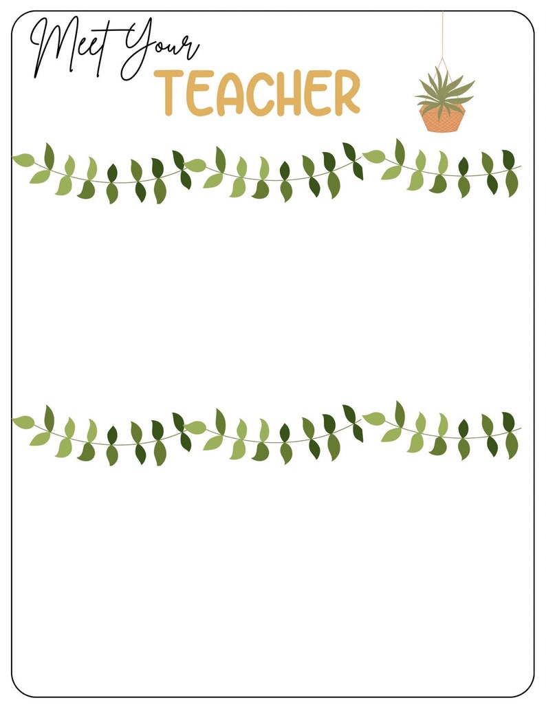 Editable Boho Plant Meet Your Teacher Template Printable - Etsy