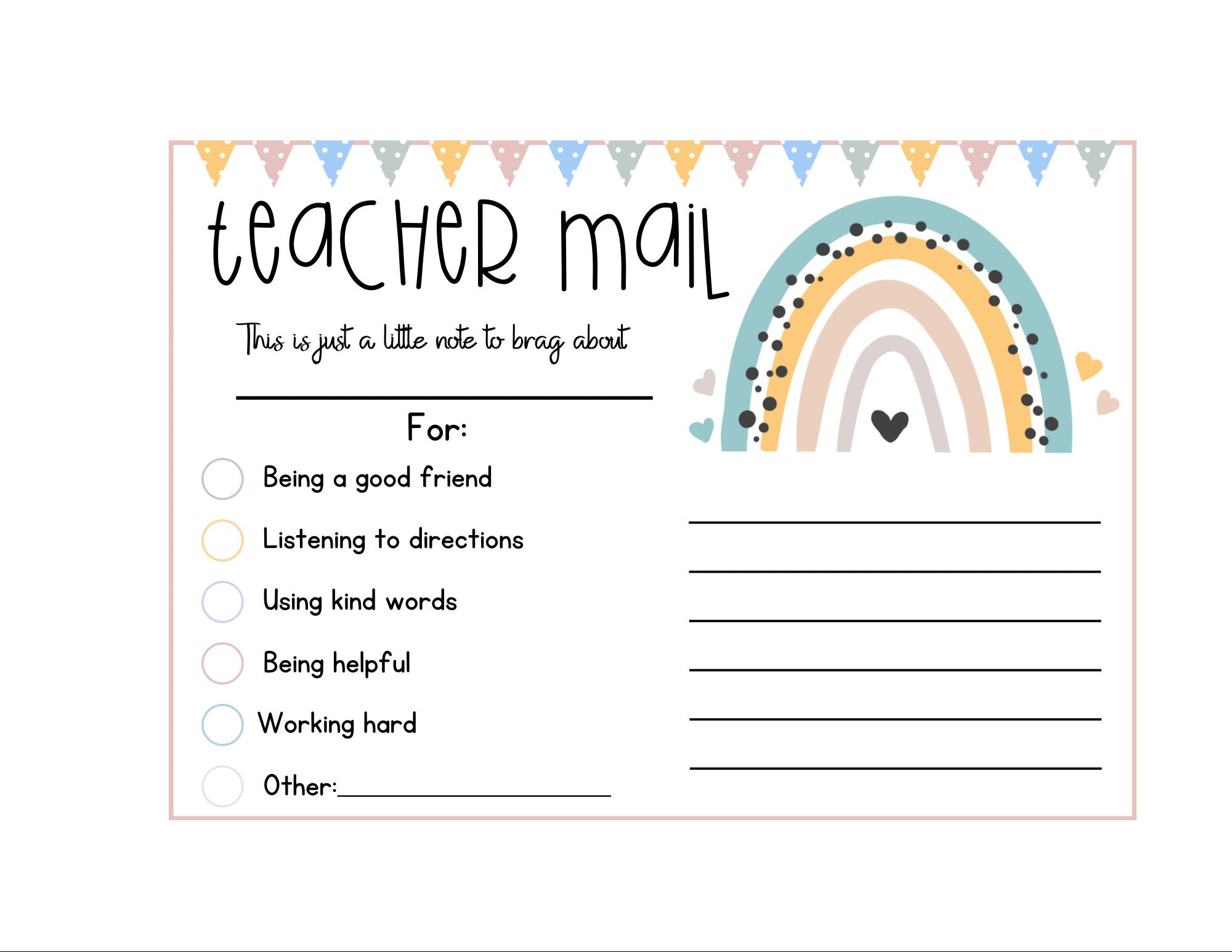 Boho Rainbow | Teacher Mail | Digital Download - Etsy
