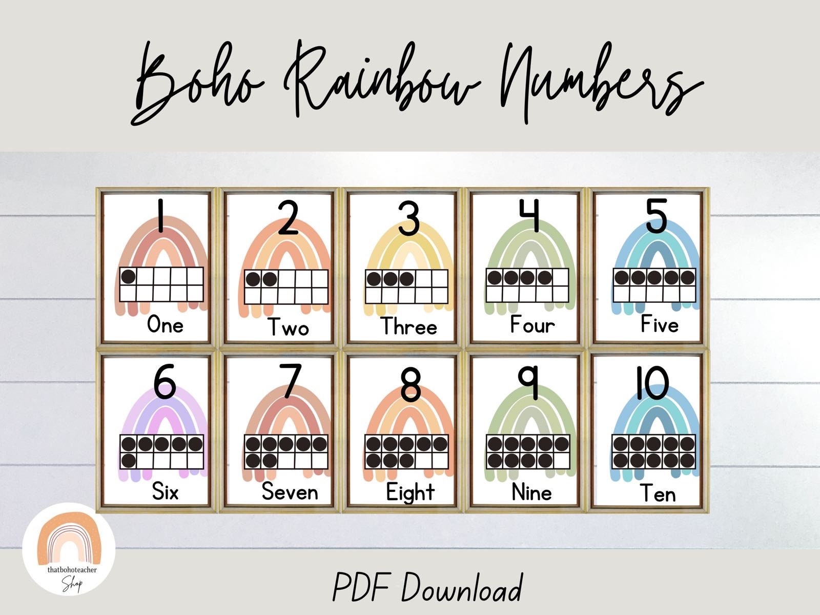 BOHO RAINBOW Numbers 1-10 Posters Neutral Rainbow Classroom Decor ...
