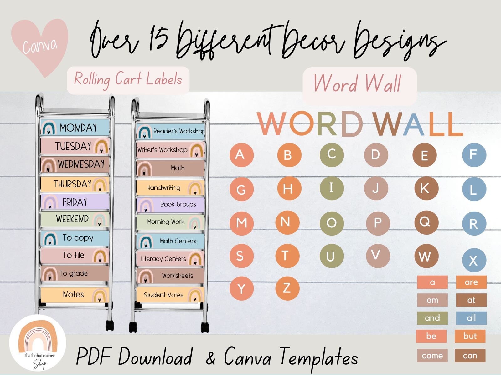 EDITABLE Printable Boho Rainbow Classroom Decor Bundle, Classroom Decor ...