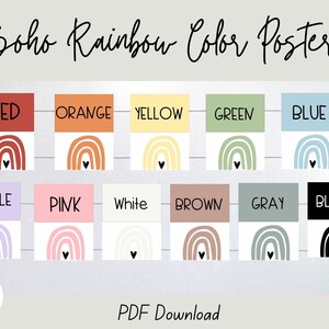 Boho Rainbow Color Posters Neutral Rainbow Classroom Decor - Etsy