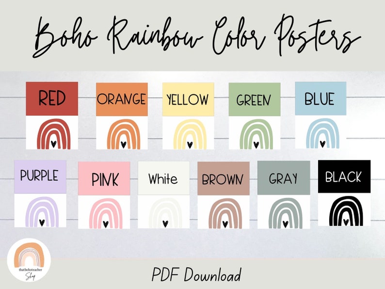 Boho Rainbow Color Posters Neutral Rainbow Classroom Decor - Etsy
