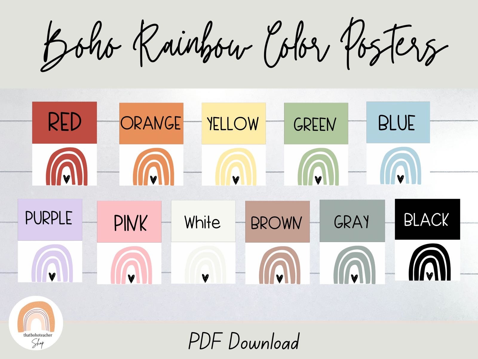 Boho Rainbow Color Posters Neutral Rainbow Classroom Decor - Etsy