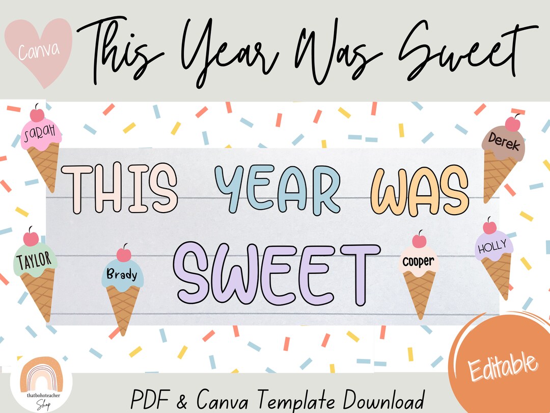This Year Was Sweet Bulletin Board Kit, EDITABLE Ice Cream Name Labels ...