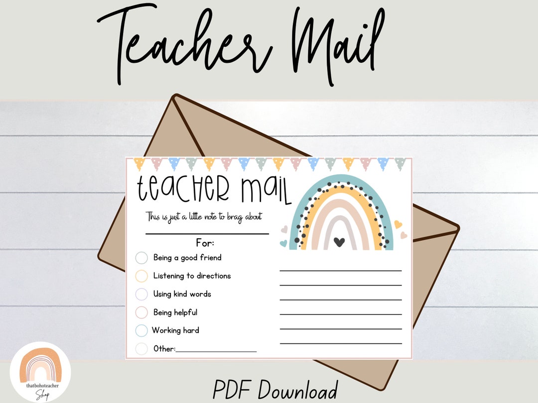 Boho Rainbow | Teacher Mail | Digital Download - Etsy