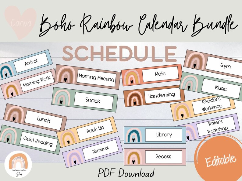 EDITABLE Printable Boho Rainbow Calendar Bundle Classroom - Etsy