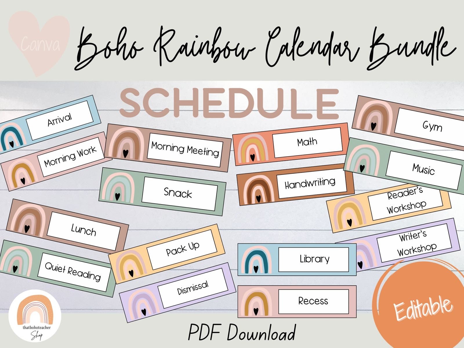EDITABLE Printable Boho Rainbow Calendar Bundle, Classroom Decor ...