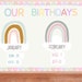 Class Birthdays Printable Posters Boho Rainbow, Birthday Bulletin Board ...