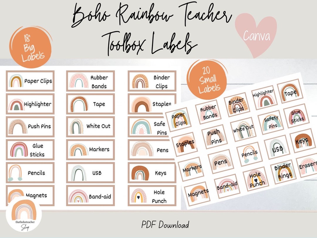 Boho Rainbow Teacher Toolbox Labels - EDITABLE - Etsy