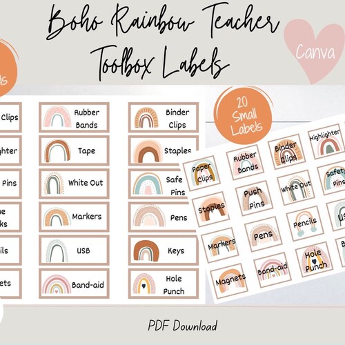 Boho Rainbow Teacher Toolbox Labels EDITABLE - Etsy
