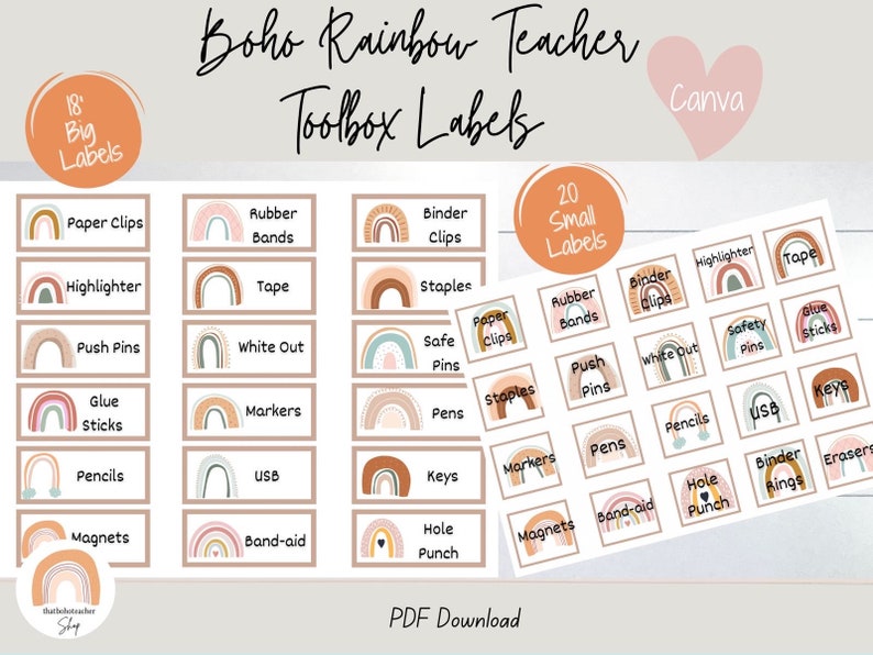 Boho Rainbow Teacher Toolbox Labels EDITABLE - Etsy