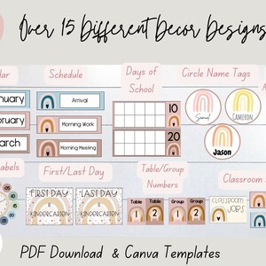 EDITABLE Printable Boho Rainbow Classroom Decor Bundle, Classroom Decor ...