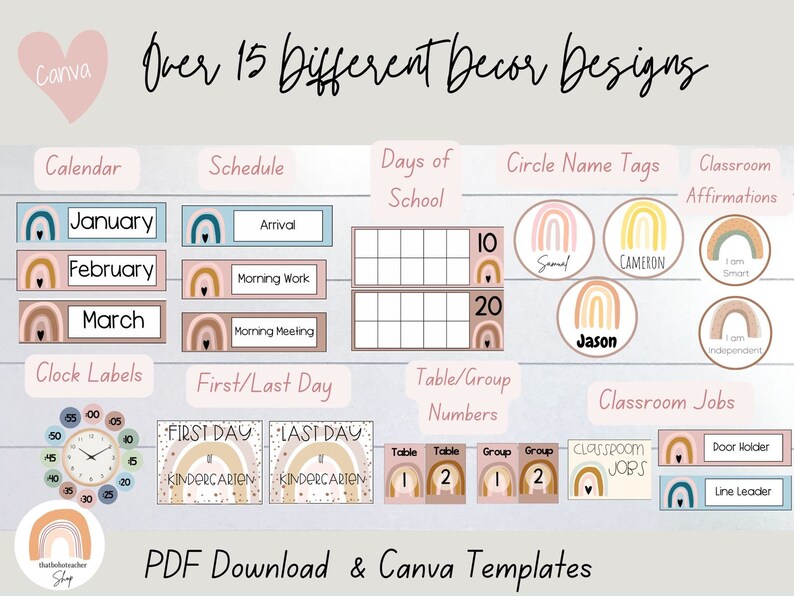EDITABLE Printable Boho Rainbow Classroom Decor Bundle - Etsy Australia