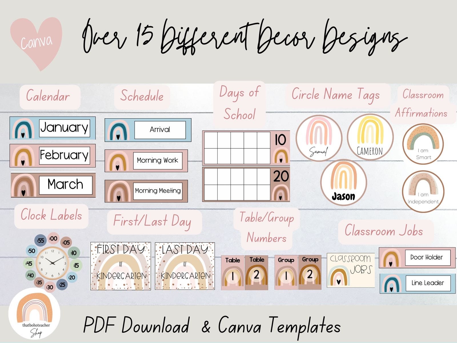 EDITABLE Printable Boho Rainbow Classroom Decor Bundle, Classroom Decor ...