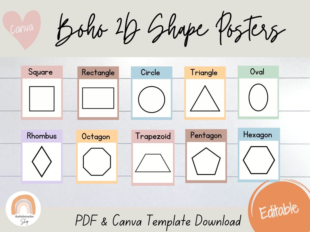 Boho 2D Shape Posters EDITABLE Boho Classroom Decor - Etsy