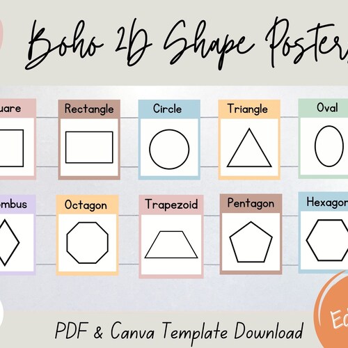 Boho 2d Shape Posters Editable Boho Classroom Decor Etsy
