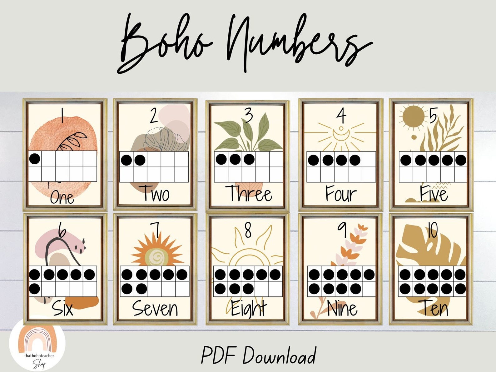 BOHO Numbers 1-10 Posters Neutral Rainbow Classroom Decor Digital ...