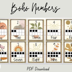 BOHO Numbers 1-10 Posters | Neutral Rainbow Classroom Decor | Digital ...