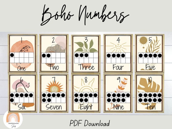 BOHO Numbers 1-10 Posters Neutral Rainbow Classroom Decor - Etsy