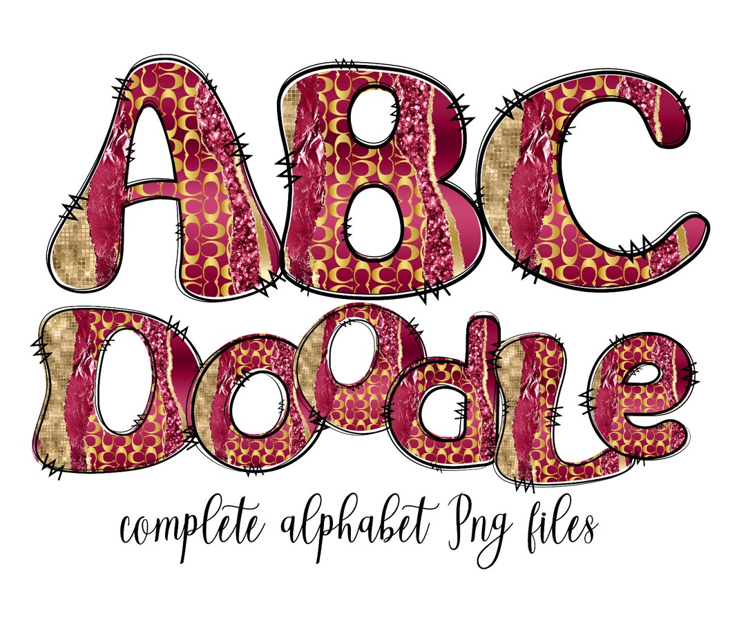 Alpha Doodle PNG, Alphabet Letters PNG Bundle, Designer Bag Alphabet ...