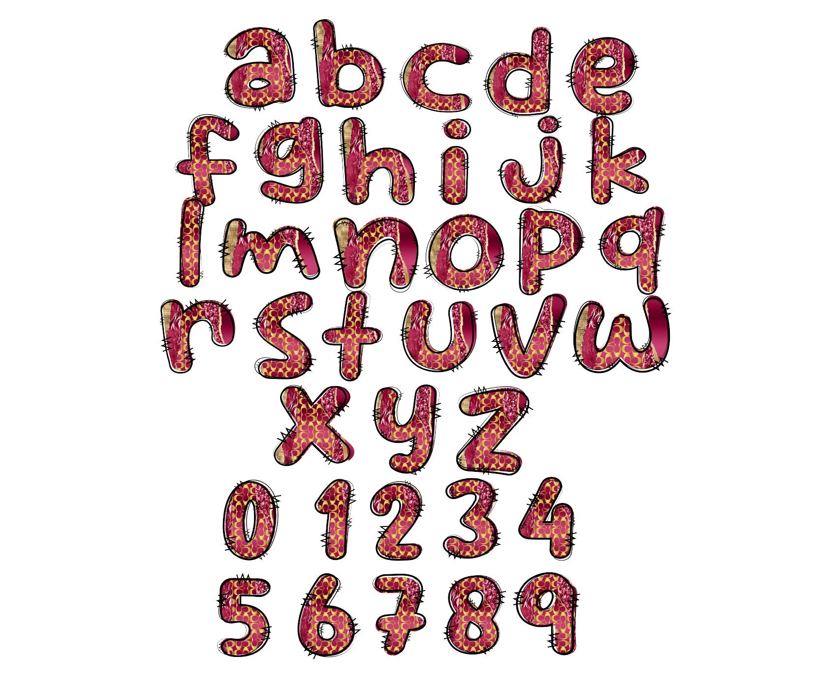 Alpha Doodle PNG, Alphabet Letters PNG Bundle, Designer Bag Alphabet ...